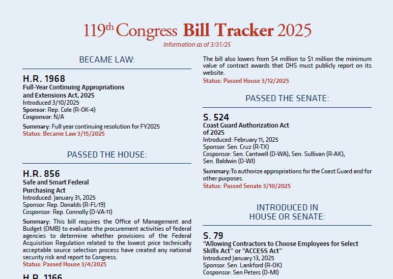 Bill Tracker: 119th Congress (Spring 2025)